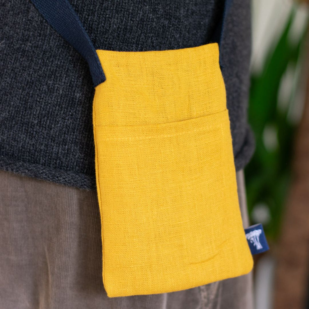 Linen Phone Pouch Bag with Dark Blue Velvet Lining