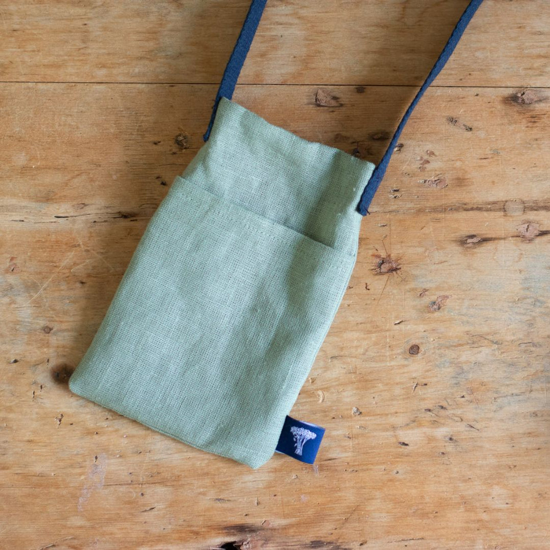 Linen Phone Pouch Bag with Dark Blue Velvet Lining
