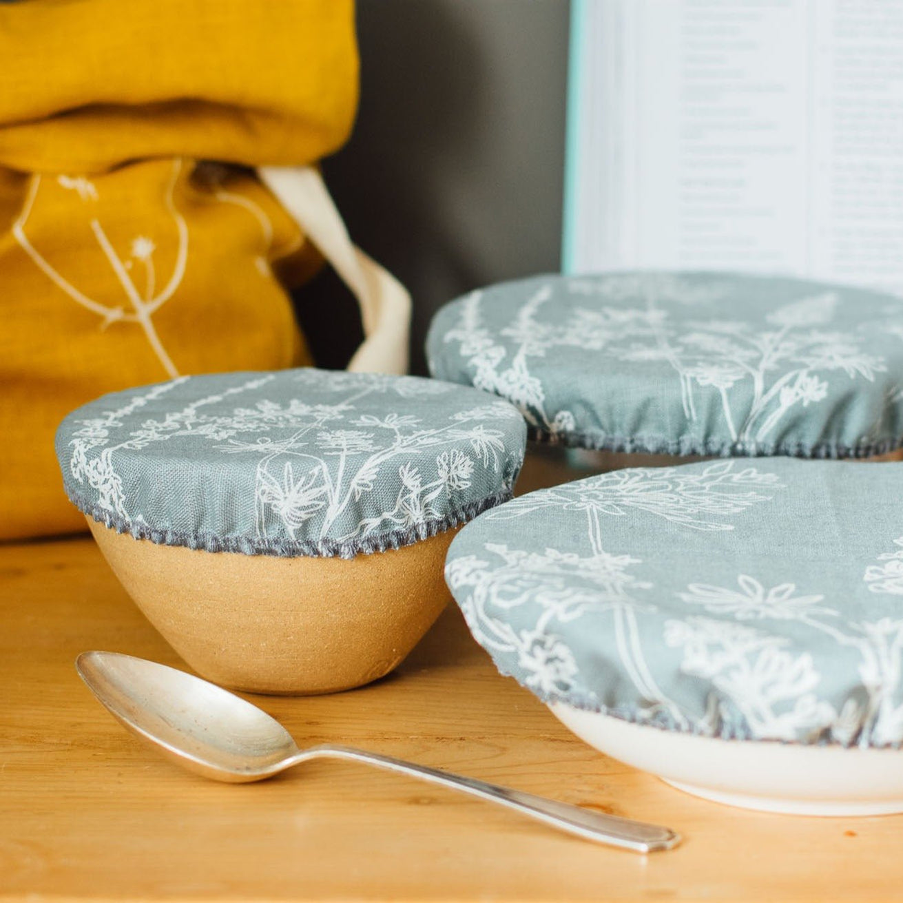 Set of 3 Reusable Linen Bowl Covers for Fresh Food Storage