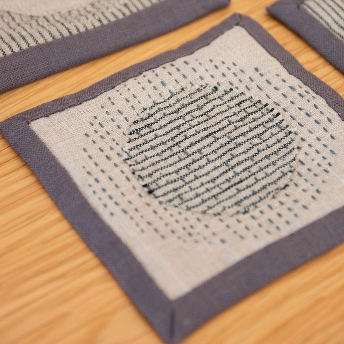 Slow Stitched Linen Coasters Kit - Hand Sewing Project