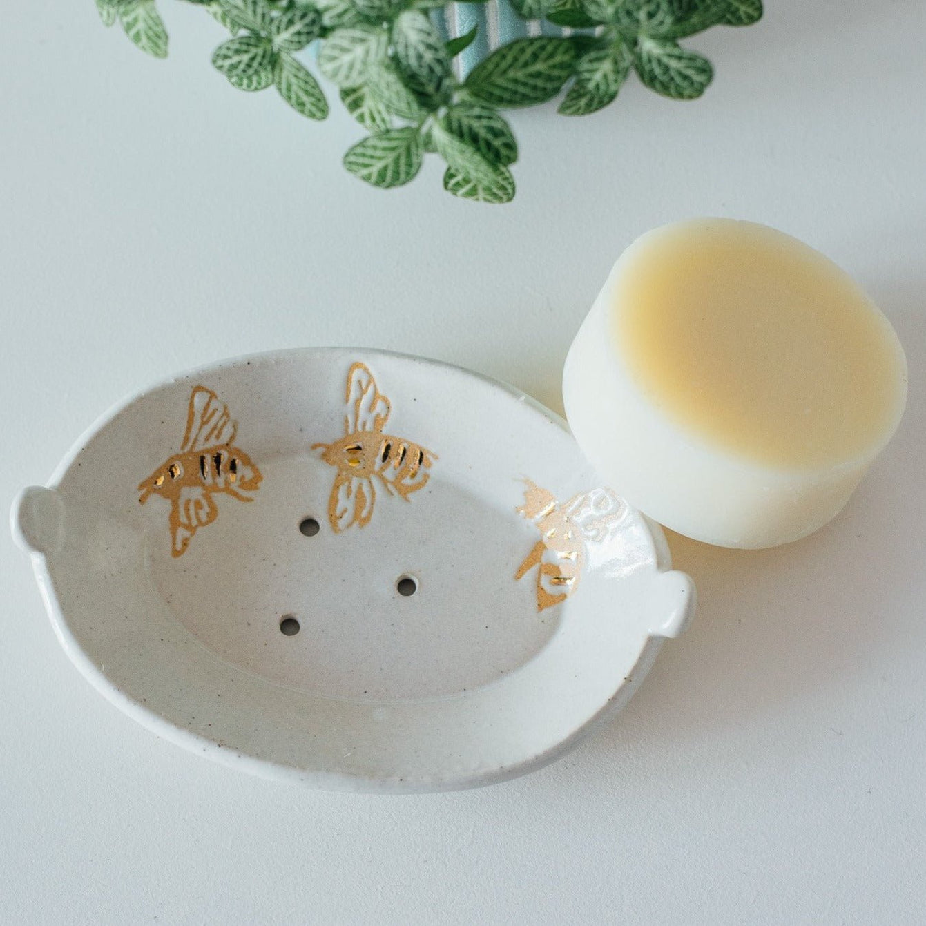 Hand-Built Ceramic Soap Dish - Bee Design or Gold Spot