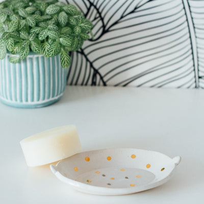 Hand-Built Ceramic Soap Dish - Bee Design or Gold Spot