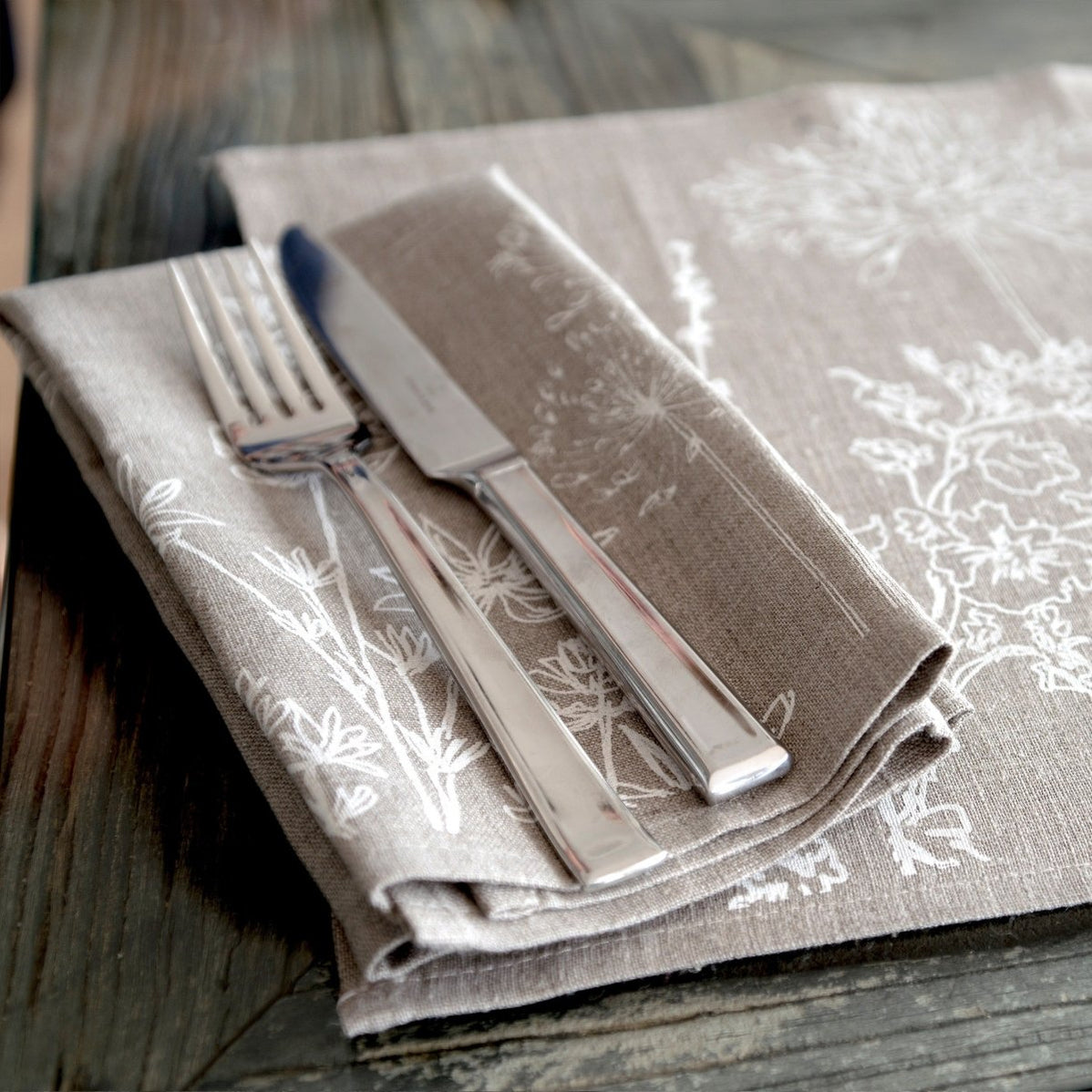 Floral Linen Napkins Pure Linen Set of Two